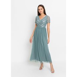 bonprix Maxikleid mit Paillettenstickerei, petrol, Gr.54, Elegantes T&uuml;llkleid mit gemusterter Paillettenstickerei