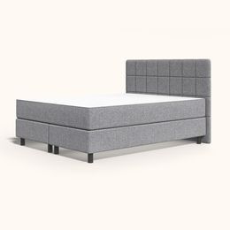EMMA Original Boxspringbett 200x200 cm - hellgrau - F&uuml;&szlig;e Holz - Kopfteil gesteppt