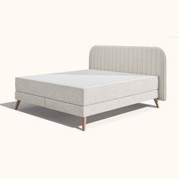 EMMA Original Elite Boxspringbett &ndash; Beige - 180x210cm - Kopfteil Streifen - Metallf&uuml;&szlig;e