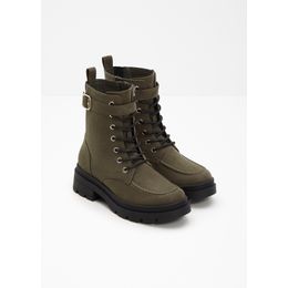 bonprix Schn&uuml;rboots mit Schnalle, gr&uuml;n, Gr.36, L&auml;ssiger Schn&uuml;r Boot mit dekorativer Schnalle