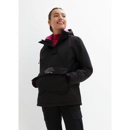bonprix wasserdichte Ski Funktions-Schlupfjacke mit Fleece-Futter, schwarz, Gr.46, Skijacke zum Reinschl&uuml;pfen mit Fleece-Futter, Oversized