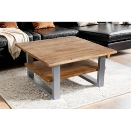 Couchtisch Baumkante massiv Mangoholz naturfarben 90x90 cm silber PATRICK