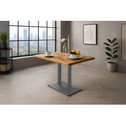 Bistrotisch Baumkante massiv Mango 100 x 60 cm Mittellfu&szlig; Silber ISLA