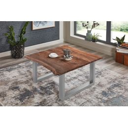 Couchtisch Baumkante massiv Akazie Nussbaum 90 x 90 silber BILLY