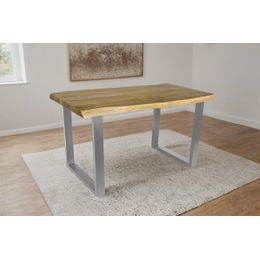 Esstisch Baumkante Akazie massiv 50mm Eichefarben 160 x 85 cm U-Gestell silber CALI