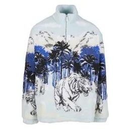 Sweater Karl Kani "Karl Kani KK Metal Signature Ice Tiger Teddy Troyer", Herren, Gr. XL, blau, wei&szlig;, grau, 100% Polyester, Sweatshirts Sweater