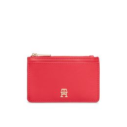 Kartenetui Tommy Hilfiger "TH ICON LONG CC HOLDER", Damen, rot, Lederimitat, Basic, Kleinlederwaren, Geldbeutel, Portemonnaie mit goldfarbenem TH-Schmuckelement