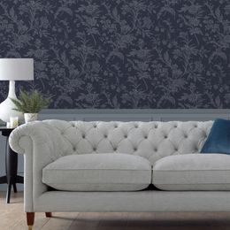 Vliestapete Laura Ashley "Lloyd Midnight Seaspray", blau, B:0,52m H:10m L:10m, Vlies, Tapeten, 10mx52cm (ca. 5m2)