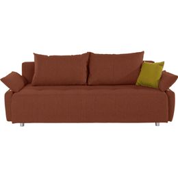 Schlafsofa Collection AB "3-Sitzer, Funtastic", terracotta, B:212cm H:84cm T:96cm, Zierkissen: 100% Polyester;Struktur (100% Polyester);Kunstleder SOFTLUX;Microfaser PRIMABELLE (100% Polyester), Sofas, Schlafsofa, inkl. Bettfunktion, Bettkasten, Federkern, Frei im Raum stellbar, Topseller