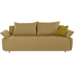 Schlafsofa Collection AB "3-Sitzer, Funtastic", gelb, B:212cm H:84cm T:96cm, Zierkissen: 100% Polyester;Struktur (100% Polyester);Kunstleder SOFTLUX;Microfaser PRIMABELLE (100% Polyester), Sofas, Schlafsofa, inkl. Bettfunktion, Bettkasten, Federkern, Frei im Raum stellbar, Topseller