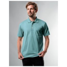 Poloshirt TRIGEMA "TRIGEMA Poloshirt aus Single-Jersey", Herren, Gr. L, seegras, Single Jersey, 100% Baumwolle, Basic, lang, ohne Ausschnitt, Shirts