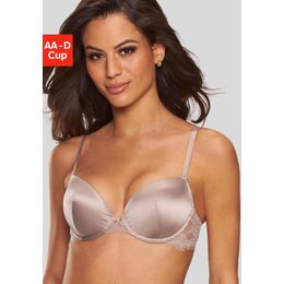 Push-up-BH Lascana "Alana", Damen, Gr. 80, Cup D, beige (sand), Spitze, Obermaterial: 41% Seide, 33% Polyester, 20% Polyamid, 6% Elasthan, BHs Push-up-BH, mit hohem Seidenanteil und edler Spitze, Dessous
