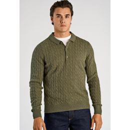 Poloshirt LINDBERGH "Strickpullover Relaxed Fit", Herren, Gr. L, dusty army, Obermaterial: 80% Wolle, 20% Nylon, l&auml;ssig geschnitten, Rundhals, Shirts