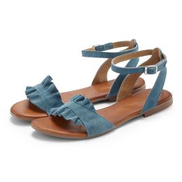 Sandale Lascana "Sommerschuh", Damen, Gr. 37, jeansblau, Obermaterial: 100% Ziegenleder. Decksohle: 100% Rindsleder. Futter: 100% Schweinsleder. Laufsohle: 100% Synthetik, unifarben, Schuhe Sandale, Sandalette, Sommerschuh aus hochwertigem Leder mit kleinen R&uuml;schen