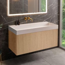 neoro n50 Unterschrank B: 120 cm mit 1 Auszug, mit glatter Eichenfront, Waschtisch cube, BN0434BFO+BN0150WM,