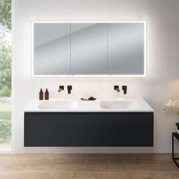 rivea Dia Unterschrank B: 161 cm mit 1 Auszug, Doppelwaschtisch ohne Hahnloch wei&szlig;, mit n60 Spiegelschrank,, BR0045BM+BR0805WH+BN0496MI,