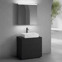neoro n50 Unterschrank B: 80 cm mit 3 Ausz&uuml;gen, Waschtisch B: 58 cm wei&szlig; matt, mit Spiegelschrank,, BN0065WM+BN0452BM+BN0402BM+BN0473MI,