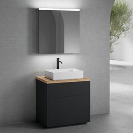 neoro n50 Unterschrank B: 80 cm mit 2 Ausz&uuml;gen, Waschtisch B: 58 cm wei&szlig; matt, mit Spiegelschrank,, BN0065WM+BN0442BM+BN0402W1+BN0473MI,