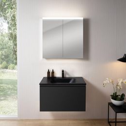 rivea Dia Unterschrank B: 81 cm mit 1 Auszug, Waschtisch mit 1 Hahnloch schwarz matt, mit n50 Spiegelschrank,, BR0037BM+BR0049BM+BN0473MI,