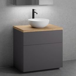 neoro n50 Unterschrank B: 80 cm mit 2 Ausz&uuml;gen, Waschtisch &Oslash; 45 cm wei&szlig; matt,, BN0106WM+BN0442GR+BN0402W1,