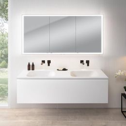 rivea Dia Unterschrank B: 161 cm mit 1 Auszug, Doppelwaschtisch ohne Hahnloch wei&szlig;, mit n60 Spiegelschrank,, BR0045WM+BR0805WH+BN0496MI,