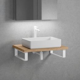 neoro n50 Massivholz-Konsolenplatte B: 80 cm eiche mit Waschtisch B: 58 cm wei&szlig; matt,, BN0065WM+BN0402W1+2#BN000004,