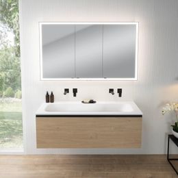 rivea Dia Unterschrank B: 141 cm mit 1 Auszug, Waschtisch ohne Hahnloch wei&szlig; matt, mit n60 Spiegelschrank,, BR0044SO+BR0126WM+BN0495MI,