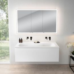 rivea Dia Unterschrank B: 141 cm mit 1 Auszug, Waschtisch ohne Hahnloch wei&szlig; matt, mit n60 Spiegelschrank f&uuml;r die Schweiz,,