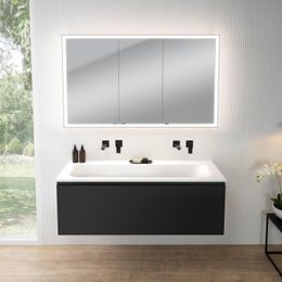 rivea Dia Unterschrank B: 141 cm mit 1 Auszug, Waschtisch ohne Hahnloch wei&szlig;, mit n60 Spiegelschrank f&uuml;r die Schweiz,, BR0044BM+BR0126WH+BN0503MI,