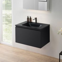 rivea Dia Unterschrank B: 81 cm mit 1 Auszug, Waschtisch mit 1 Hahnloch schwarz matt,, BR0037BM+BR0049BM,