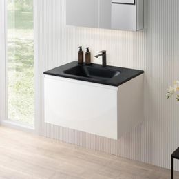rivea Dia Unterschrank B: 81 cm mit 1 Auszug, Waschtisch mit 1 Hahnloch schwarz matt,, BR0037WH+BR0049BM,