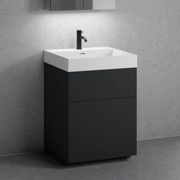 neoro n50 Unterschrank B: 60 cm mit 2 Ausz&uuml;gen, Waschtisch mit 1 Hahnloch wei&szlig; matt,, BN0137WM+BN0441BM,