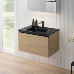rivea Dia Unterschrank B: 81 cm mit 1 Auszug, Waschtisch mit 1 Hahnloch schwarz matt,, BR0037SO+BR0049BM,