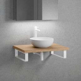 neoro n50 Massivholz-Konsolenplatte B: 80 cm eiche mit Waschtisch &Oslash; 45 cm wei&szlig; matt,, BN0106WM+BN0402W1+2#BN000004,