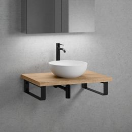 neoro n50 Massivholz-Konsolenplatte B: 80 cm eiche mit Waschtisch &Oslash; 45 cm wei&szlig; matt,, BN0106WM+BN0402W1+2#BN000005,