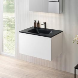 rivea Dia Unterschrank B: 81 cm mit 1 Auszug, Waschtisch mit 1 Hahnloch schwarz matt,, BR0037WM+BR0049BM,