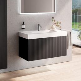 neoro n50 stripes Unterschrank B: 100 cm mit 1 Auszug, schwarz matt profiliert, Waschtisch area, BN0493BBM+BN0154WM,
