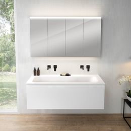 rivea Dia Unterschrank B: 141 cm mit 1 Auszug, Waschtisch ohne Hahnloch wei&szlig;, mit n50 Spiegelschrank,, BR0044WM+BR0126WH+BN0511MI,