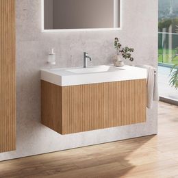 neoro n50 stripes Unterschrank B: 100 cm mit 1 Auszug, eiche profiliert, Waschtisch area, BN0483BPO+BN0154WM,