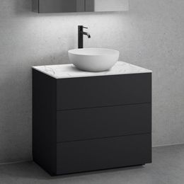 neoro n50 Unterschrank B: 80 cm mit 3 Ausz&uuml;gen, Waschtisch &Oslash; 45 cm wei&szlig; matt,, BN0106WM+BN0452BM+BN0402C1,