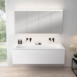 rivea Dia Unterschrank B: 161 cm mit 1 Auszug, Waschtisch ohne Hahnloch wei&szlig; matt, mit n50 Spiegelschrank,, BR0045WM+BR0128WM+BN0512MI,