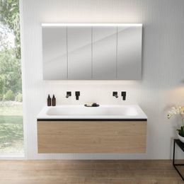 rivea Dia Unterschrank B: 141 cm mit 1 Auszug, Waschtisch ohne Hahnloch wei&szlig; matt, mit n50 Spiegelschrank,, BR0044SO+BR0126WM+BN0511MI,