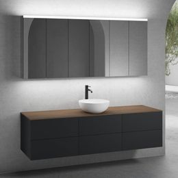 neoro n50 M&ouml;belanlage B: 180 cm mit 6 Ausz&uuml;gen, Waschtisch &Oslash; 45 cm wei&szlig; matt, mit Spiegelschrank,, BN0106WM+3#BN0421BM+BN0409WL+3#BN0472MI,