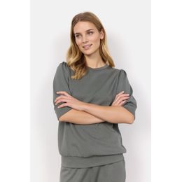 Kurzarmbluse soyaconcept "SC-BANU 83", Damen, Gr. M, misty, Sweatware, Obermaterial: 48% Modal, 48% Polyester, 4% Elasthan, unifarben, regular fit normal, Rundhals, Rippb&uuml;ndchen, Blusen Kurzarmbluse