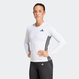 Funktionsshirt adidas Performance "ESSENTIALS 3-STREIFEN WORKOUT LONGSLEEVE", Damen, Gr. L, schwarz-wei&szlig; (wei&szlig;, schwarz), Obermaterial: 88% Polyester, 12% Elasthan, V-Ausschnitt, Shirts Funktionsshirt
