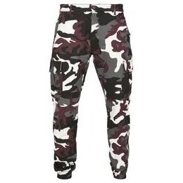 Cargohose Urban Classics "Urban Classics Herren Camo Cargo Jogging Pants 2.0", Herren, Gr. 38, Normalgr&ouml;&szlig;en, wine camo, 98% Baumwolle, 2% Elasthan, loose fit, Hosen Cargohose