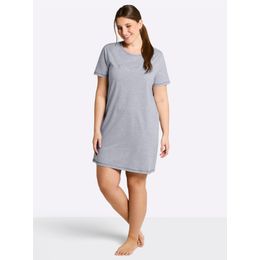 w&auml;schepur sheego Gro&szlig;e Gr&ouml;&szlig;en Kurzarm Sleepshirts, grau + grau-gestreift, Gr&ouml;&szlig;e 44/46 - Damen