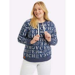 sheego Gro&szlig;e Gr&ouml;&szlig;en Sweatshirt mit Kordeldurchzug am Ausschnitt, dunkelblau-ecru-bedruckt, Gr&ouml;&szlig;e 48 - Damen