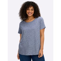sheego Gro&szlig;e Gr&ouml;&szlig;en T-Shirt mit Herzchen-Dessin, taubenblau-bedruckt, Gr&ouml;&szlig;e 54 - Damen