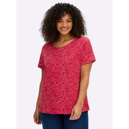 sheego Gro&szlig;e Gr&ouml;&szlig;en T-Shirt mit Herzchen-Dessin, erdbeere-bedruckt, Gr&ouml;&szlig;e 48 - Damen